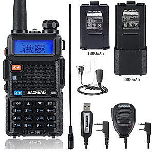 BAOFENG UV-5R 8W Dual Band VHF/UHF Two Way Radio Long Communication Range Walkie Talkie with More 3800mAh Battery,USB Programming Cable,Hand Mic,TL771 Antenna,Acoustic Tube Surveillance Earphone
