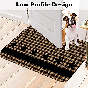 Indoor Door Mat Welcome Entryway Rug Western Star Country Style Buffalo Plaid Non Slip Floor Doormats Absorbent Bath Rugs Black Stars Striped on Checker Carpet for Front/Back Doors