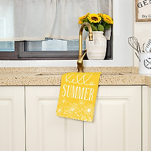 GEEORY Kitchen Towels for Summer Decor Hello Summer Sunflowers Dish Towels 18x26 Inch Ultra Absorbent Bar Drying Cloth Hand Towel for Kitchen Bathroom Party Home Decorations Set of 2