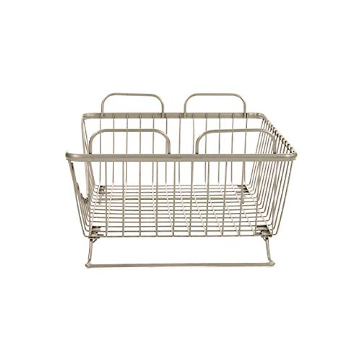 Spectrum Diversified Ashley Stackable Tray, Wire Basket with Raised Feet and Looped Handles Modular Stacking Bin System for Kitchen Countertop & Desk Organization, Satin Nickel
