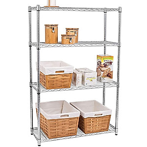 4 Tiers Standing Shelving Units - 4-Shelf Adjustable Storage Wire Shelving Unit, Metal Organizer Wire Rack for Laundry Bathroom Kitchen Pantry Closet, Garage Storage Rack Display Shelf for Living Room