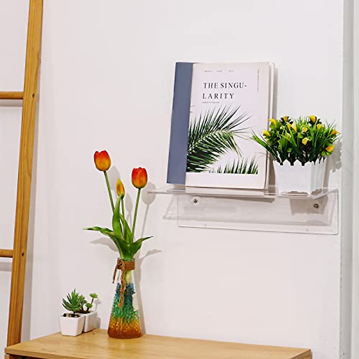 Invisible Acrylic Floating Shelves for Funko Pop Lego Sets Collectibles Bookshelf Figures Plant Picture Photo Modern Wall Ledge Floating Shelf for Bedroom Decor Living Room Wall Mounted Set of 4