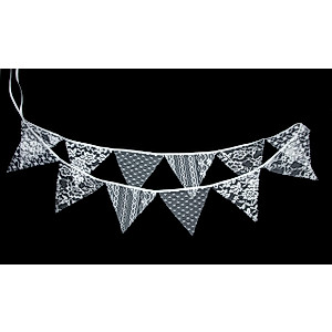 LOVENJOY White Floral Lace Pennant Banner - 10.8 Feet