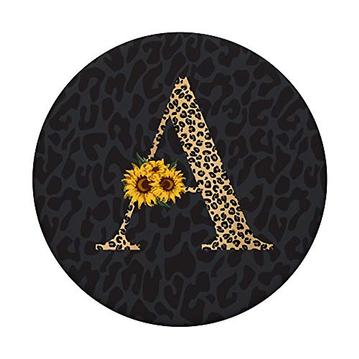 Leopard Cheetah Animal Print Sunflower Monogram Letter A PopSockets Swappable PopGrip
