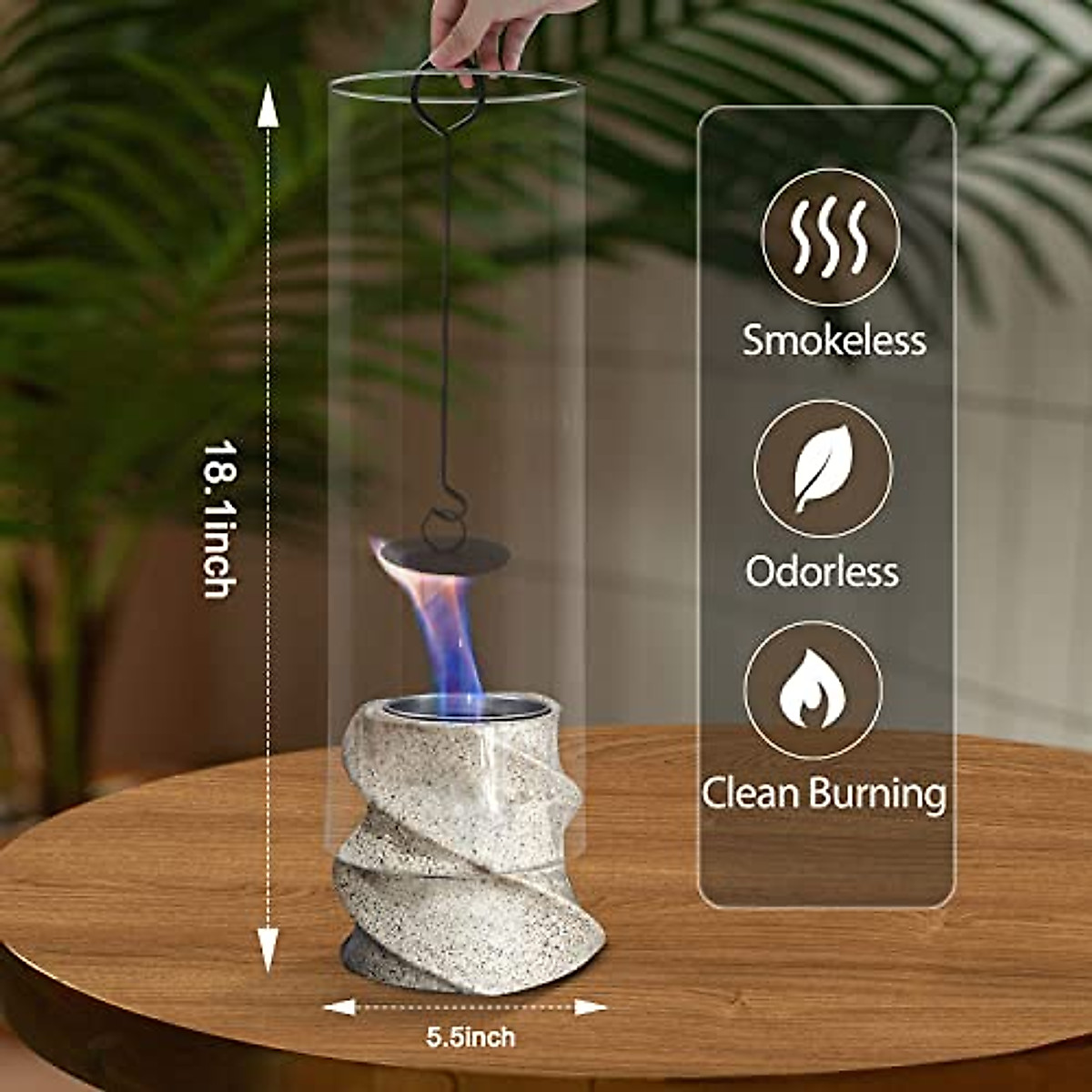 Tabletop Fire Pit Bowl -Eillion Hurricane Smokeless Fire Bowl-Tabletop Fireplace-Table Top Fire Pit for Patio and Indoors-Table Top Fire Bowl-Special Design Table Top Fire Pit Bowl with Windshield