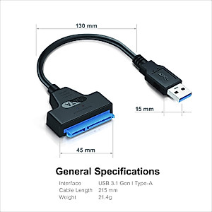 Mediasonic SATA to USB Cable – USB 3.0 / USB 3.1 Gen 1 to 2.5” SATA SSD/Hard Drive Adapter Cable (Optimized for SSD, Support UASP and SATA 3 6.0Gbps Transfer Rate) (HND5-SU3)