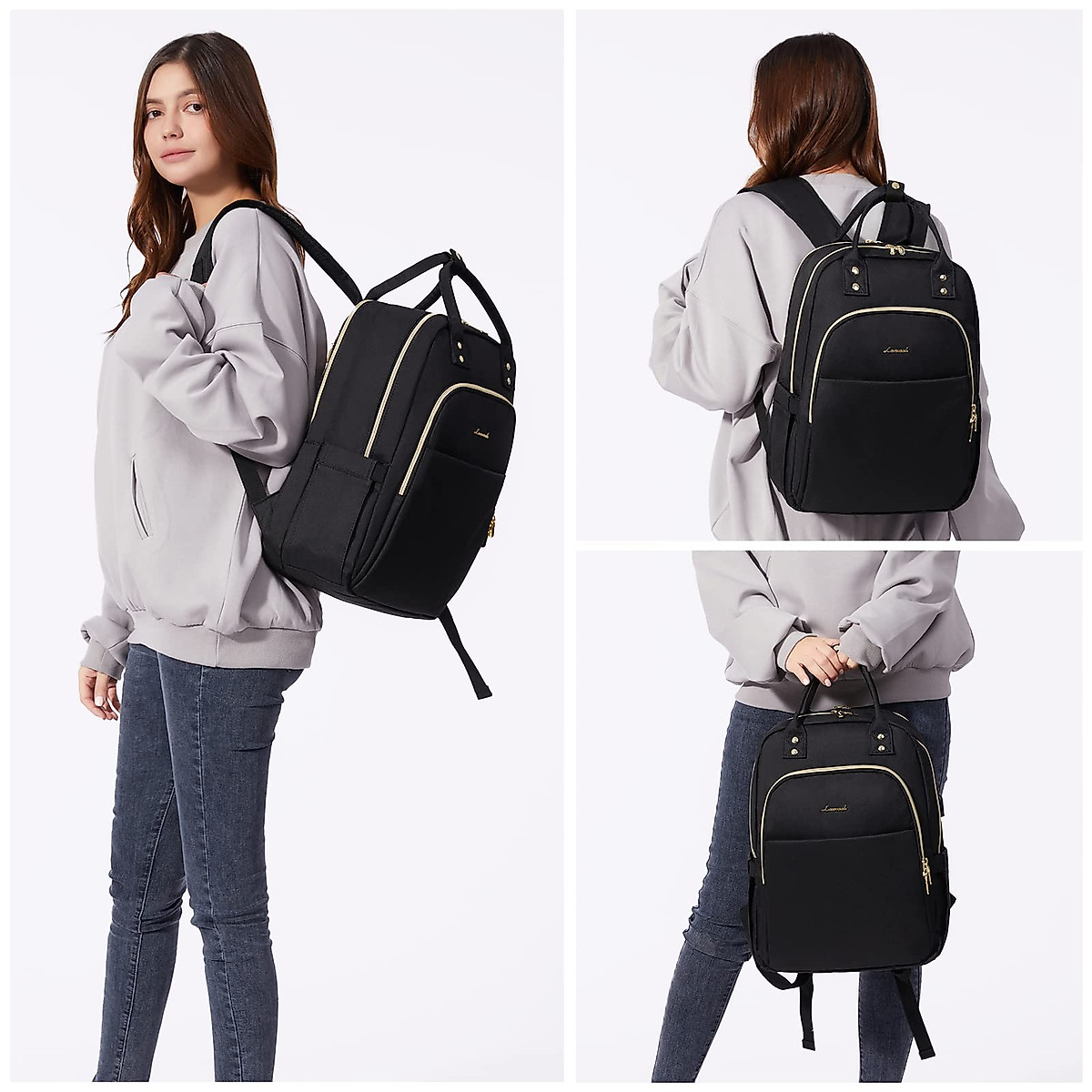 LOVEVOOK Laptop Backpack Purse for Women, 15.6 Inch Waterproof Work Laptop Bag, Large Teacher Nurse Bag with USB Port,Business Travel Computer Backpack College School Bookbag, Bllack