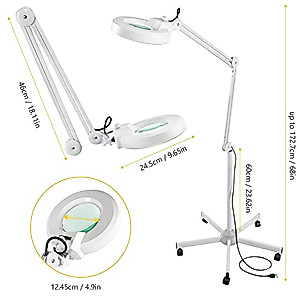 VARIPOWDER Magnifying Floor Lamp with 5 Wheels Rolling Base Magnifier with Bright LED Light Dimmable Light Mag Lamp for Estheticians -1500 Lumens for Lash Extensions Facials Cross Stitch Crafts