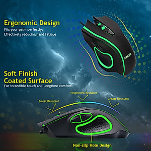 CHONCHOW Gaming Mouse Wired PC Gaming Mice with Backlit 4 Adjustable DPI Up to 7200 and 6 Programmable Buttons Ergonomic Design,USB Optical Computer Mouse for Desktop PC Laptop Gamer & Worker- Black