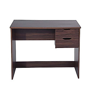 Computer Desk, 35.4'' Writing Gaming Desk Modern Simple Style PC Table with 2 Drawers & Solid Construction, Rustic Industrial Workstation Easy to Assemble & Care Home Office Furniture, Walnut