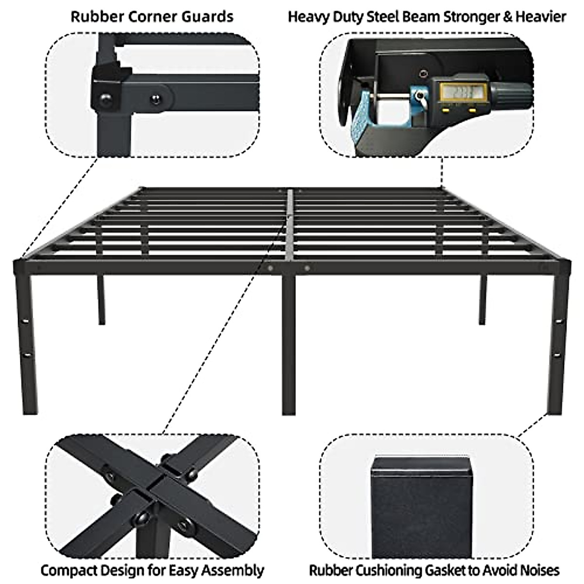 LUKIROYAL18 inch Twin Bed Frame with Steel Slats - Sturdy and Non-Slip Platform Bed with Safety Bumpers, Easy Assembly, No Box Spring Needed, Enjoy Extra Storage Space Underneath.