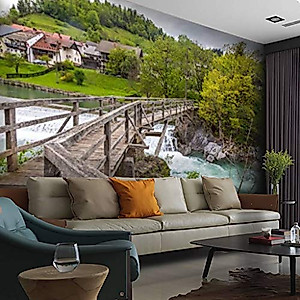 the devil's bridge wooden footbridge in skofja loka old footbridge Canvas Print Wallpaper Wall Mural Self Adhesive Peel & Stick Wallpaper Home Craft Wall Decal Wall Poster Sticker for Living Room
