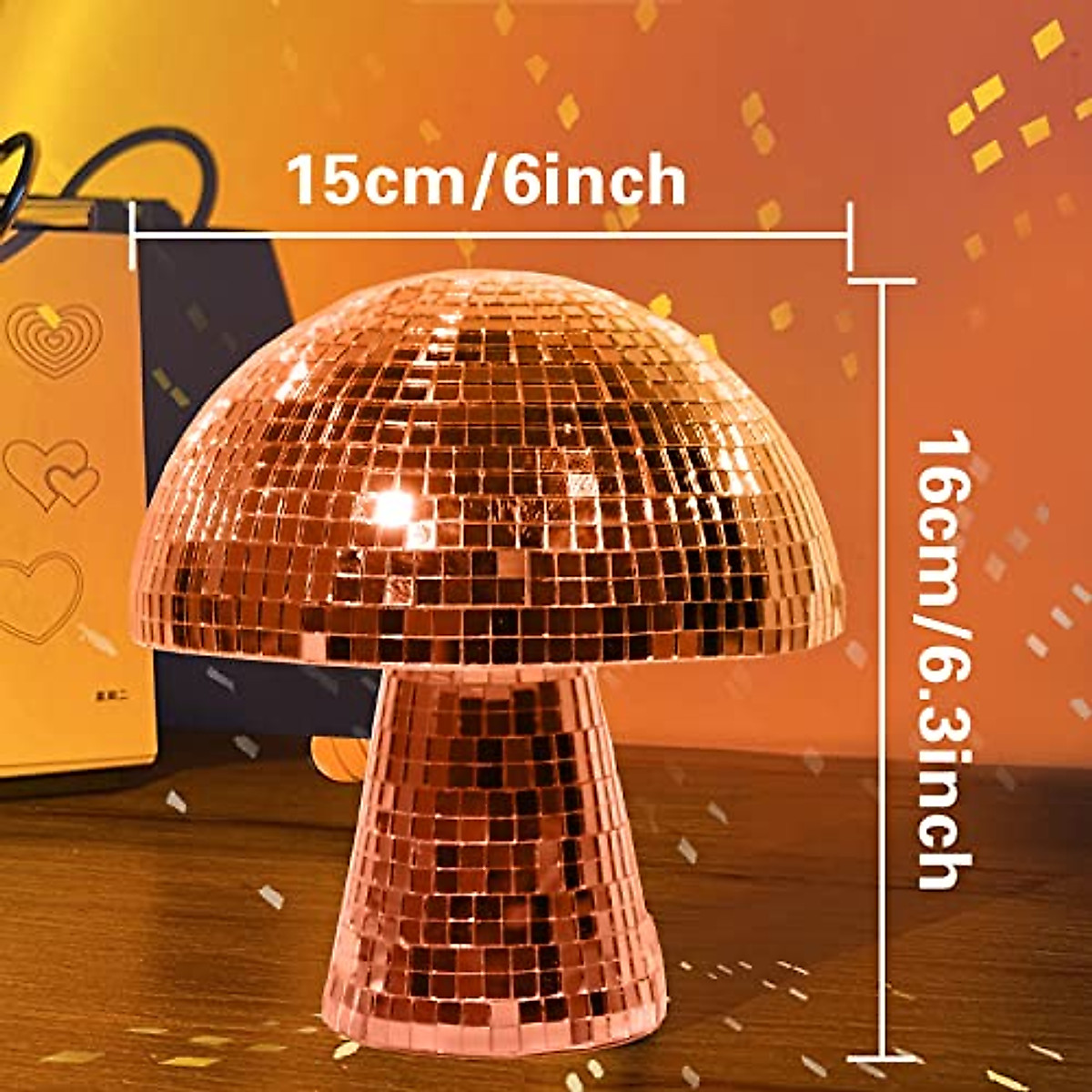 Mushroom Disco Ball, Silver & Rose Gold Mirror Glitte, Reflective Lights for Party, Room, Table Decor, Art Decorations, 2 Pack (6 X 6.3 in)