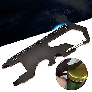 High Strength Measuring Rule Carabiner Tool, Mini Portable Multifunctional Screwdriver Keychain, Slim Design Fits in Your Pocket, Survival Credit Card Multitool Cool Gadget Gifts for Men Women Black