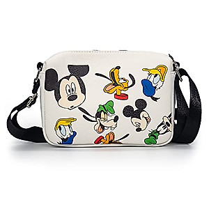 Disney Bag, Cross Body, Rectangle, Disney Mickey and Friends Fab Four Expressions All Over, White, Vegan Leather