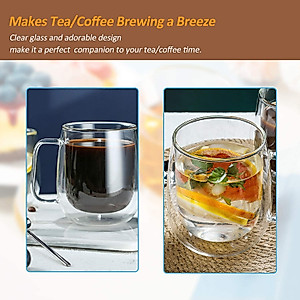 Teaovo 250ml/8.5oz Glass Coffee & Tea Cup Mug with Wooden Lid, Double Wall Borosilicate Glass Latte Espresso Mug with Insulated Handle, Dishwasher Safe, 2 Piece Set (C6502)