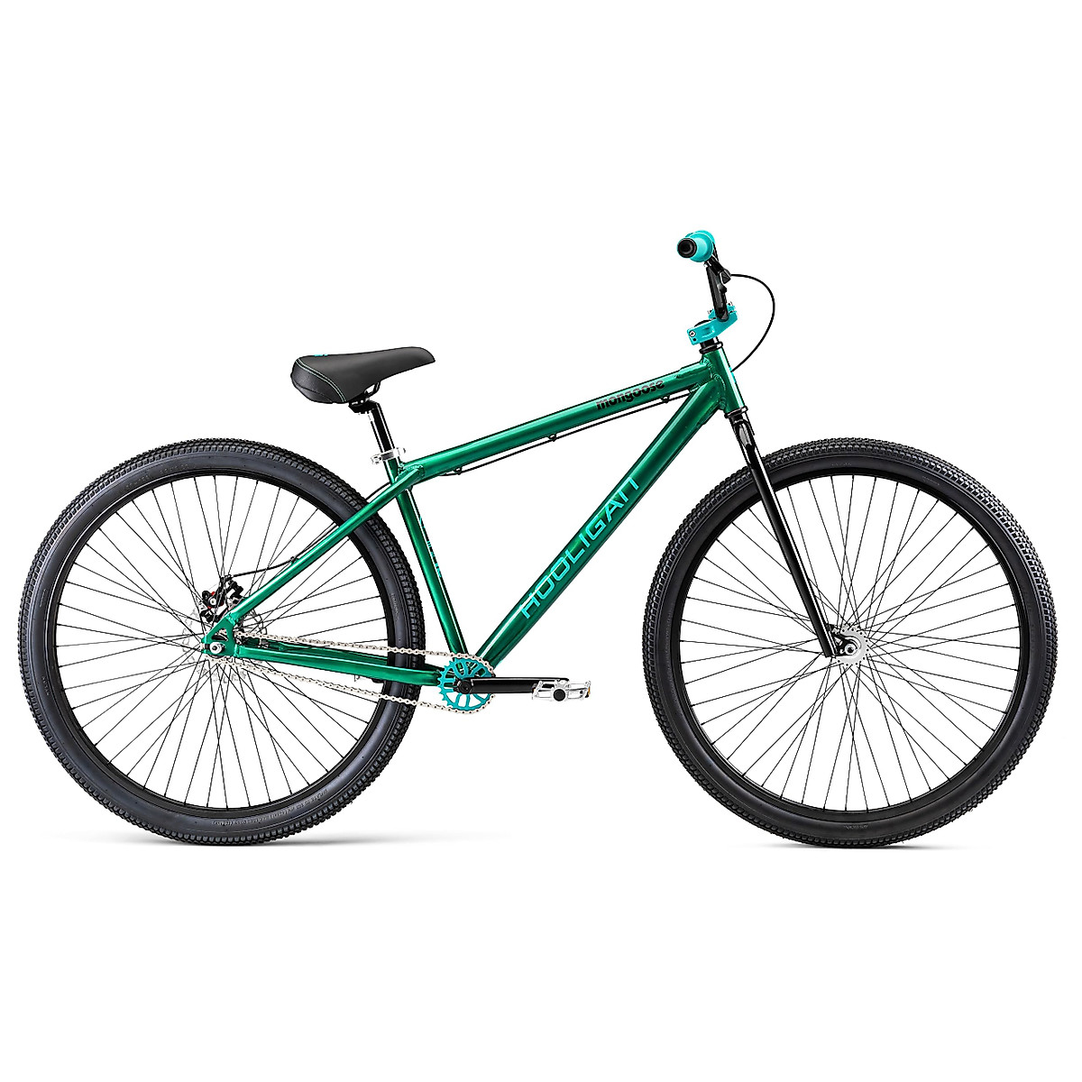 Mongoose Hooligan AL Adult BMX bike, 29x3-Inch Wheels, Lightweight Aluminum Frame, Single Speed, Disc Brakes, Green