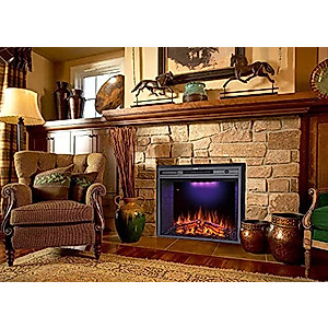 Masarflame 36'' Electric Fireplace Insert, Retro Recessed Fireplace Heater with Fire Cracking Sound, Remote Control & Timer, 750/1500W, Black