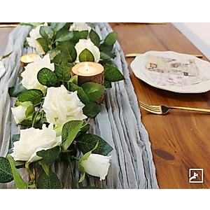 ZIFTY 5Pcs 32.5FT White Flower Garland Fake Vines Faux Artificial Floral Garland for Wedding Decortions Hanging Rose Ivy for Arch Garden Ceremony Background Outdoor Wall Decor