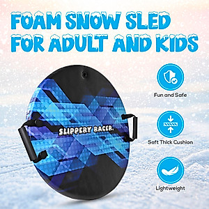 Slippery Racer Downhill Zeus Adults and Kids Foam Saucer Disc 1 Rider Snow Sled Toboggan with Handles, Midnight Hologram (1 Pack)