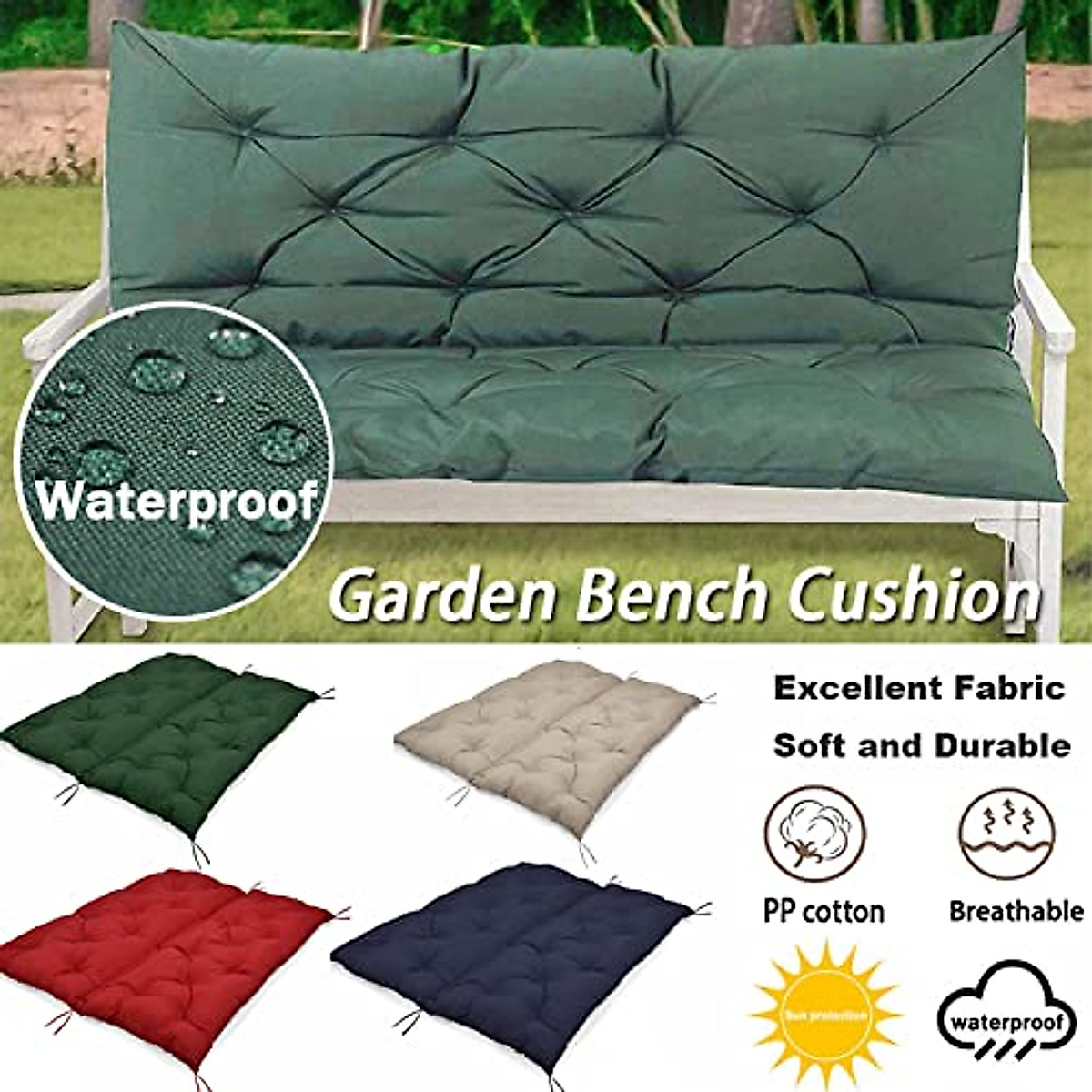 Waterproof Bench Cushion with Backrest,Soft Garden Bench Cushions with Backrest and Ties Non-Slip Bench Pads, Porch Patio Swing Overstuffed Waterproof Bench Chair cushions ( Orange 40x59 inch)