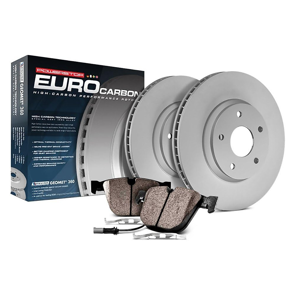 Power Stop ESK6660 Euro-Stop Front Brake Kit- Coated Brake Rotors & Ceramic Brake Pads For Land Rover Range Rover Sport 2010-2013 [Model Specific]
