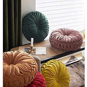 YunNasi Round Throw Pillow Velvet Pleated Filled Cushion Floor Pillow for Home Sofa Chair Bed Car Decor 13 inch (Black)
