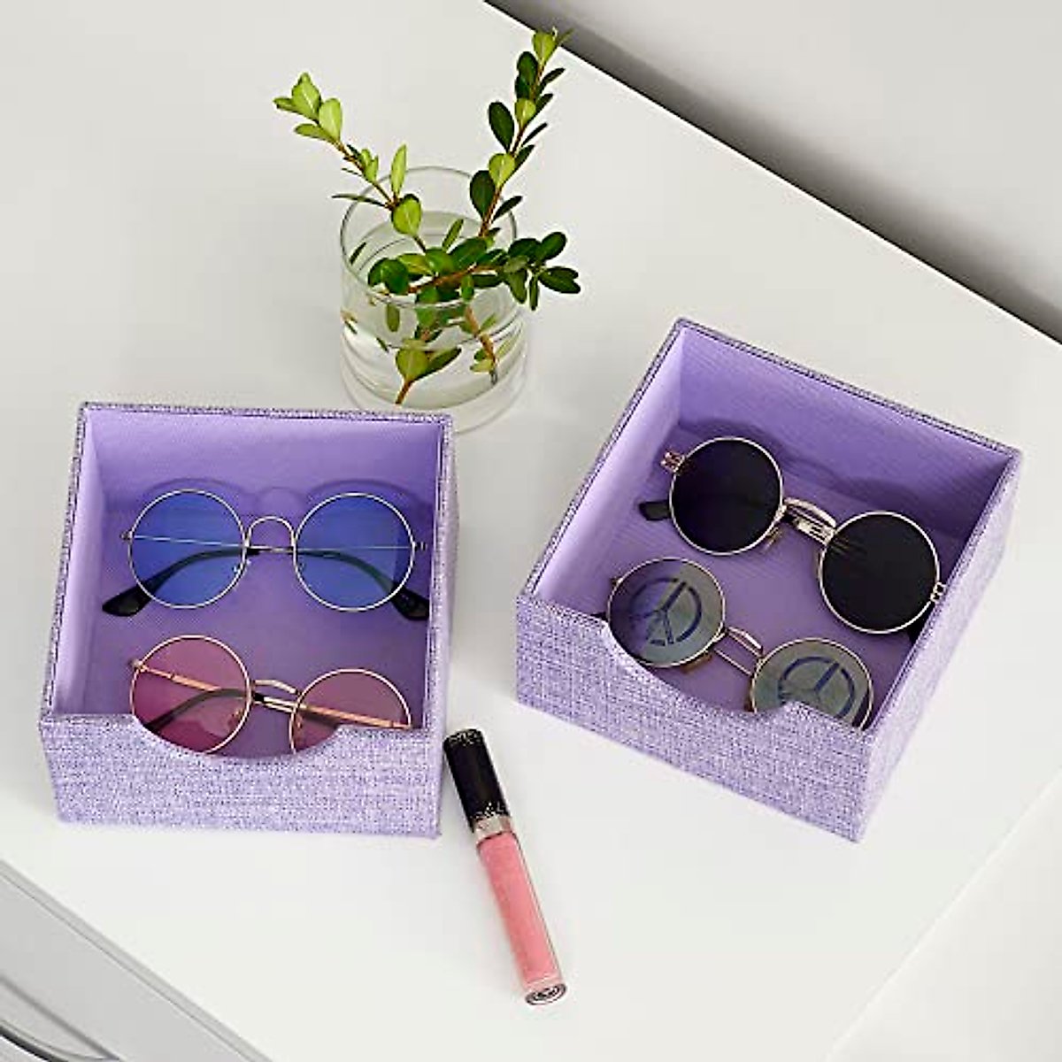 Household Essentials 2-Pack of Drawer Organizers, Sturdy Chipboard Wrapped In Soft Polyester Fabric, Stylish and Functional Storage Solution, 3” H x 6” W x 6” D, Iris