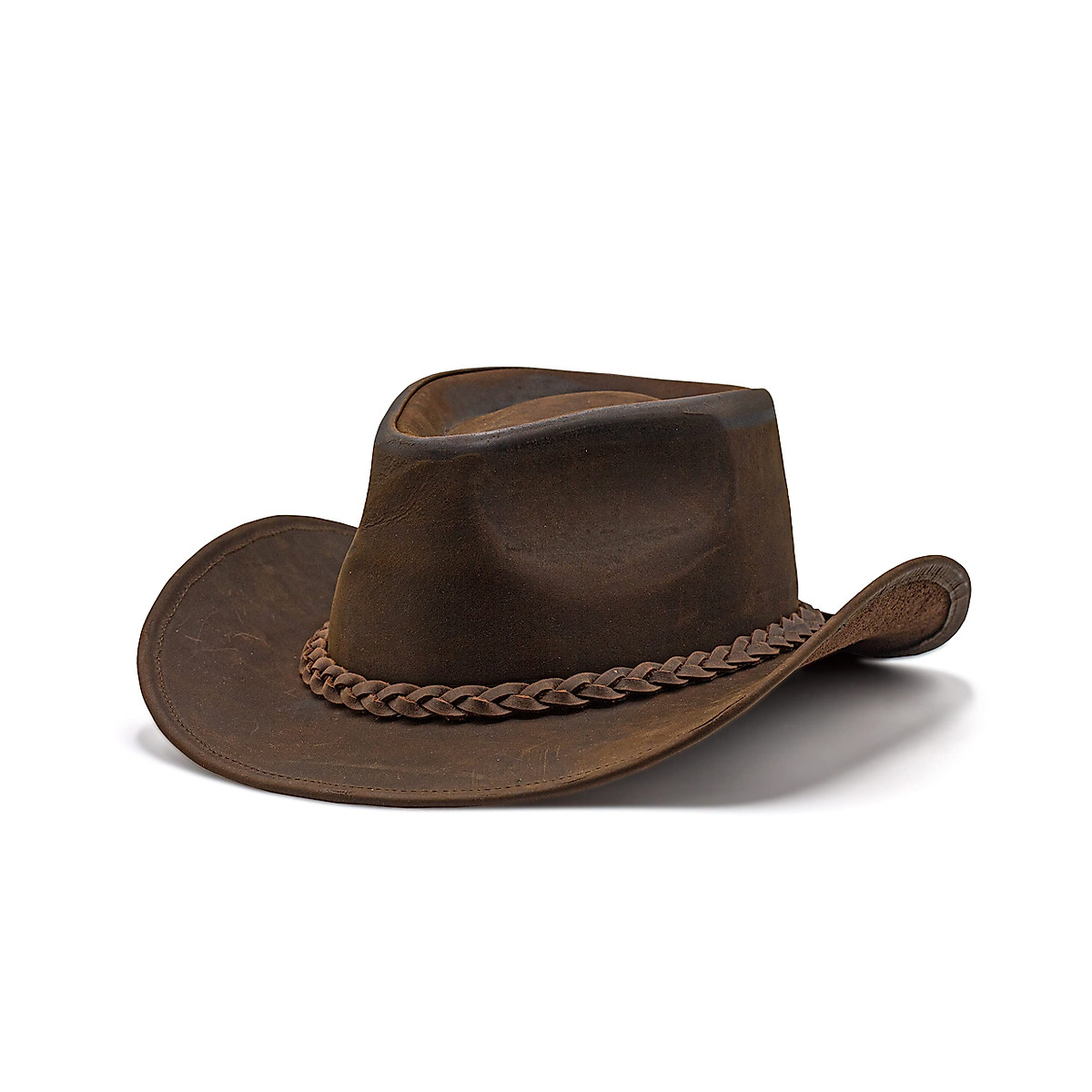 HADZAM Block Made of Grain Leather Cowboy hat for Men & Women Shapeable into Outback hat Great for Western Vintage Looks. Red Brown