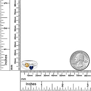 Gem Stone King 18K Yellow Gold Plated Silver Customized and Personalized 2-Stone Heart Shape Gemstone Birthstone with Custom Lazer Engraving and Lab Grown Diamond Ring For Women (Size 8)