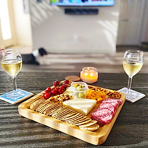 Pylepe Bamboo Cheese Board with 4 Stainless Steel Knife Set,Charcuterie Platter Board Set & Cheese Serving Tray,Unique New House Warming Anniversary Christmas Gift for Couple Women