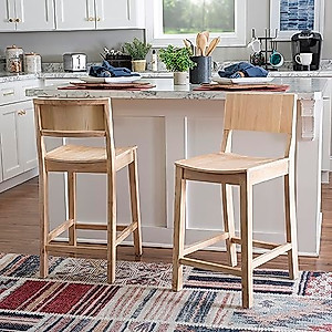 Linon Unfinished Benton Solid Rubberwood MidCentury Stool Set of 2, Counter Height