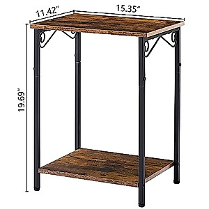 Hoctieon 2 Tier End Table, Small Night Table, Narrow Side Table with Storage, Nightstand for Small Spaces, Living Room, Bedroom, Sofa Couch, Rustic Brown