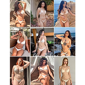 ZAFUL Women's Sexy Bikini Sets Two Piece Bathing Suit Tie Side Thong Adjustable Spaghetti Strap Swimsuits Beige M