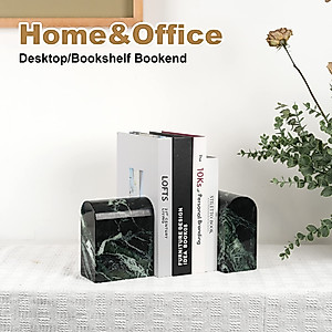 Koville Italian Natural Marble Bookends for Shelves, 13LBS Ultra Non-Skid Book Ends, Heavy Duty Marble Book Holders Organizer, Bookshelf Apartment Decor for Movies/CDs/Video Games(Verde Remeggiato)