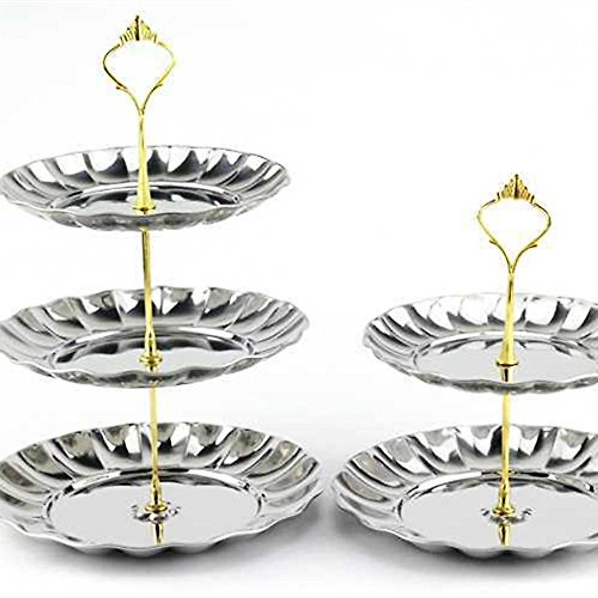 3-Tier Cupcake Stand NHSUNRAY Round Stainless Steel Dessert Stand Cake Stand Wedding Parties Birthday Tea Party Serving Platter (3-Tier, silver)