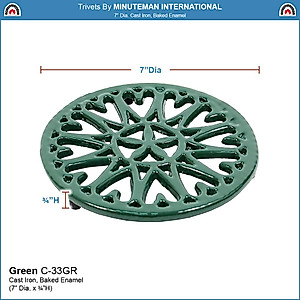 Minuteman International Sunburst, Green woodstove Tabletop cast Iron Trivet, 7" Diameter