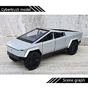Toy Trucks for Boys Cybertruck Model Silver Pickup Truck 1/24 Diecast Metal Toy Cars with Sound and Light for Kids Age 3 Year and Up