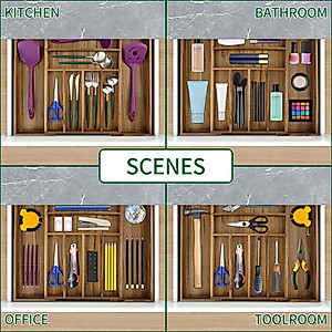 Utoplike Acacia Expandable Cutlery Drawer Organizer, Adjustable Kitchen Silverware Drawer Organizer, Wooden Utensil Tray Holder Organiser, Drawer Divider for Flatware, Knives in Kitchen