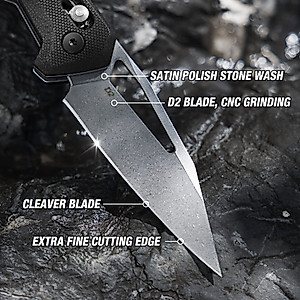 FLISSA Pocket Knife, Folding EDC Knife, 3.25 inch D2 Blade, Axis Lock, G10 Handle, for Outdoors, Hiking, Camping, Black