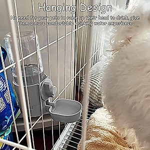 Tfwadmx Rabbit Watter Bottle 17oz Hanging Guinea Pig Automatic Water Dispenser No Drip Small Animal Cage Water Feeder Bowl for Bunny Chinchilla Hedgehog Ferret 2PCS (Grey)