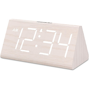 DreamSky Wooden Digital Alarm Clock for Bedroom - Living Room Desk Clock with Large Numbers, Bedside Nightstand Clock with USB Port, Adjustable Volume, Dimmer, Snooze, DST, Office Wood Décor, Gifts