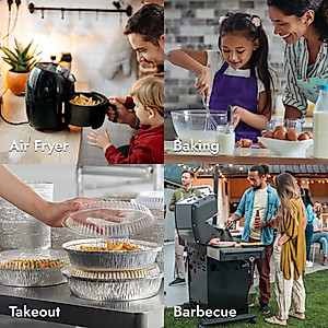 CURTA 8" Round Aluminum Foil Pans with Clear Lids | Heavy Duty | Great for Broiling, Baking, Storage, Roasting, Takeout, Air Fryer | 30 Pack