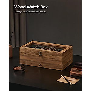SONGMICS 12-Slot Watch Box, 2-Tier Watch Display Case with Large Glass Lid, Removable Watch Pillows, Velvet Lining, Jewelry Box, Gift Idea, Rustic Walnut UJOW012K01