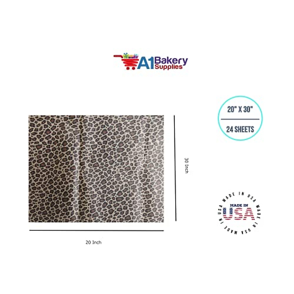 Leopard Tissue Paper 20" x 30" Size 24 Sheets Package HIGH Quality Paper Made in USA