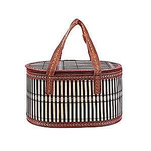 UPKOCH Wicker Picnic Basket for 2 Woven Basket with Double Swing Handles Wicker Basket for Fruit and Food for Outdoor Picnic