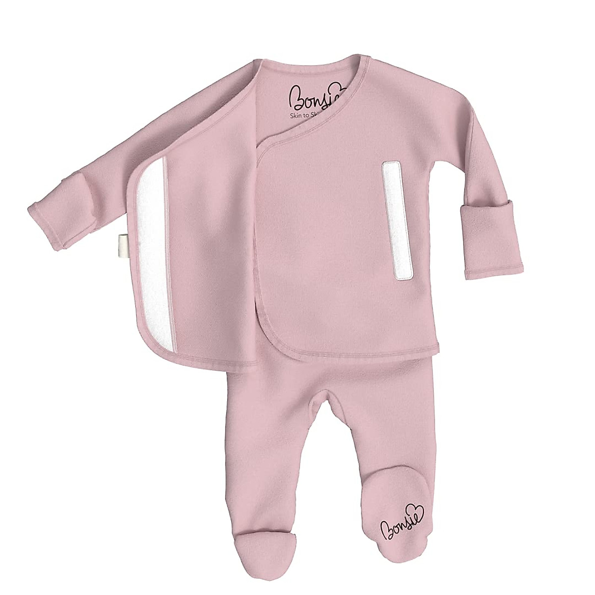 Bonsie Skin to Skin Babywear Footed Bodysuit - Pink Baby One Piece - Peony (0-3 Months)