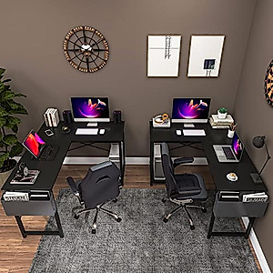L Shaped Desk 50 Inch Computer Corner Desk Home Office Writing Desk Table Workstation Gaming Study Desks with Side Storage Bag, Black
