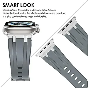 NewWays for Apple Watch Ultra 2 Band 49mm 45mm 44mm 42mm for Men, AP Wide Sport Liquid Silicone Rubber Band with Stainless Steel Adapter for Apple Watch Band for iWatch Series 8 7 6 5 SE Ultra Luxury