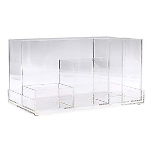 pbf PHOTO BOOTH FRAMES Acrylic Desk Organizer- 5 Pieces- Clear Desk Accessories Organizer Pen Pencil Holder Office Desktop Organizer set